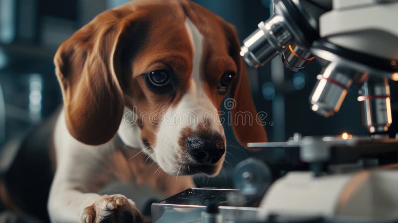 A Brown and White Dog Looking through a Microscope. Perfect for ...