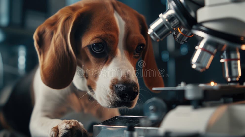 A Brown and White Dog Looking through a Microscope. Perfect for Scientific or Educational ...