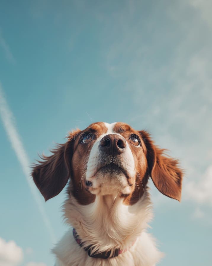 A Brown and White Dog Looking Up at the Sky Stock Photo - Image of toss ...
