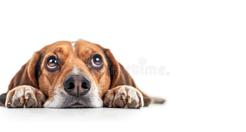 A Brown and White Dog is Peeking Over a White Wall Stock Photo - Image ...