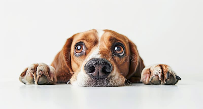 A Brown and White Dog is Peeking Over a White Wall Stock Photo - Image ...