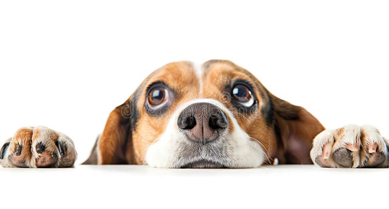 A Brown and White Dog is Peeking Over a White Wall Stock Image - Image ...