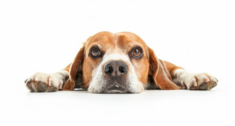 A Brown and White Dog is Peeking Over a White Wall Stock Photo - Image ...