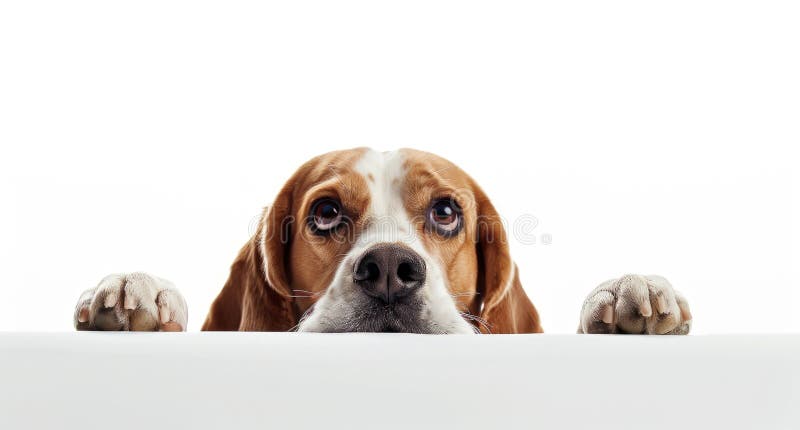 A Brown and White Dog is Peeking Over a White Wall Stock Image - Image ...