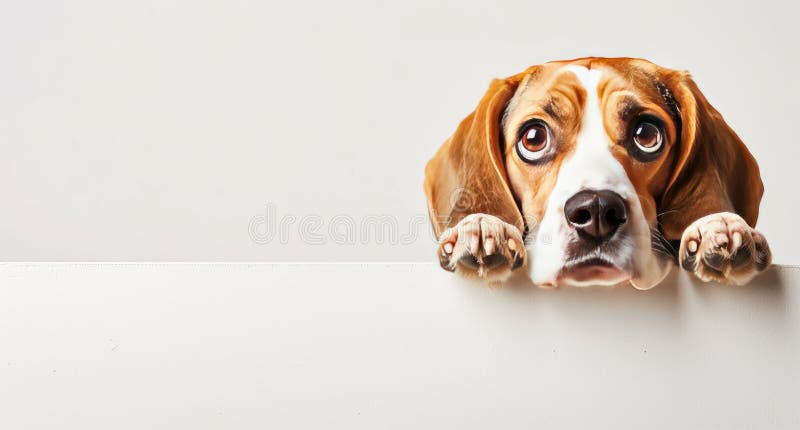 A Brown and White Dog is Peeking Over a White Wall Stock Image - Image ...