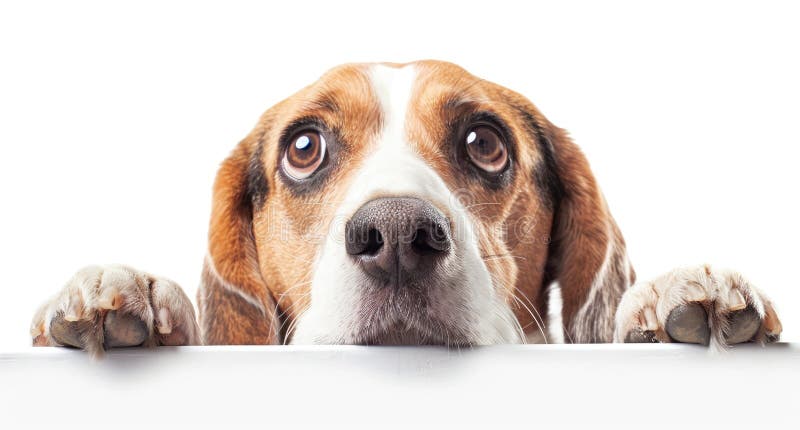 A Brown and White Dog is Peeking Over a White Wall Stock Photo - Image ...