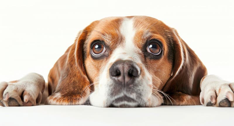 A Brown and White Dog is Peeking Over a White Wall Stock Image - Image ...