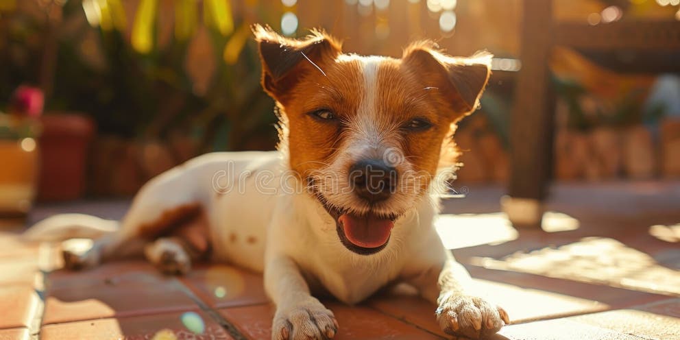Brown and White Dog on Tiled Floor Stock Image - Image of living ...