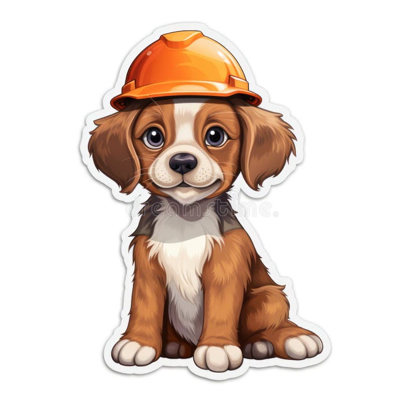A Brown and White Dog Wearing a Hard Hat. Stock Photo - Image of ...