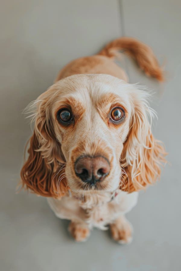 A Brown and White English Cocker Spaniel Dog is Looking Up at the ...