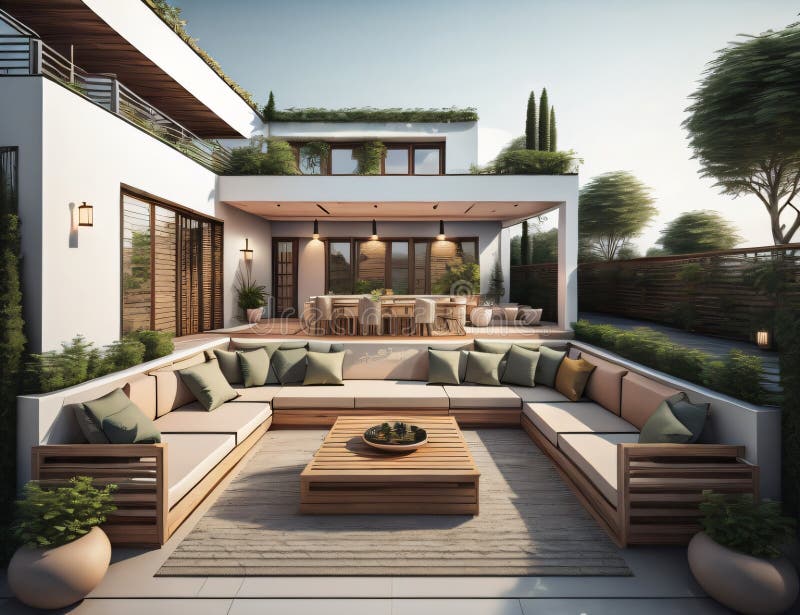 Brown and White House Terrace Design Equipped with a Table and Chairs ...