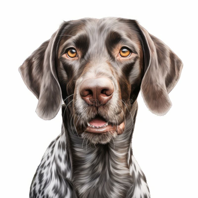 Realistic German Pointer Dog Art Illustration on Isolated White ...