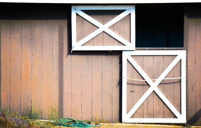 Brown and White Open Barn Door Stock Image - Image of board ...