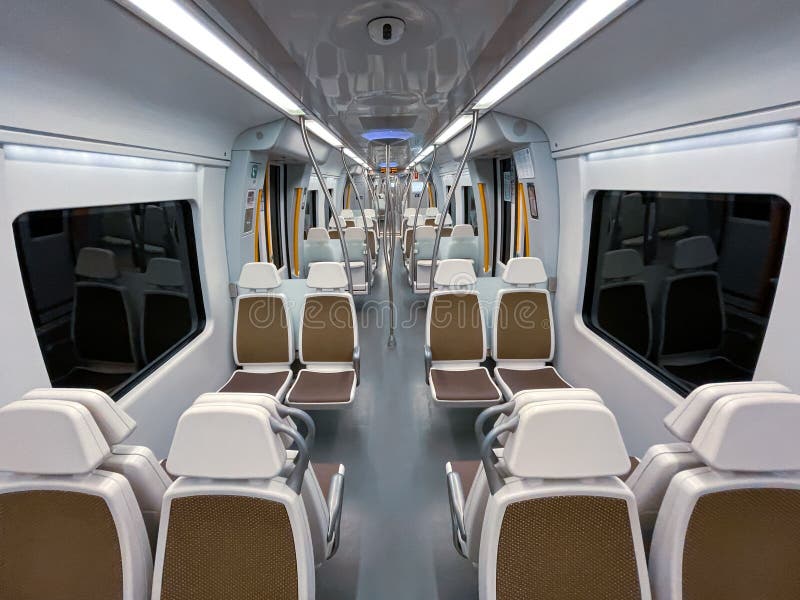 Brown White Seats in the Interior of a Train Wagon Stock Photo - Image ...