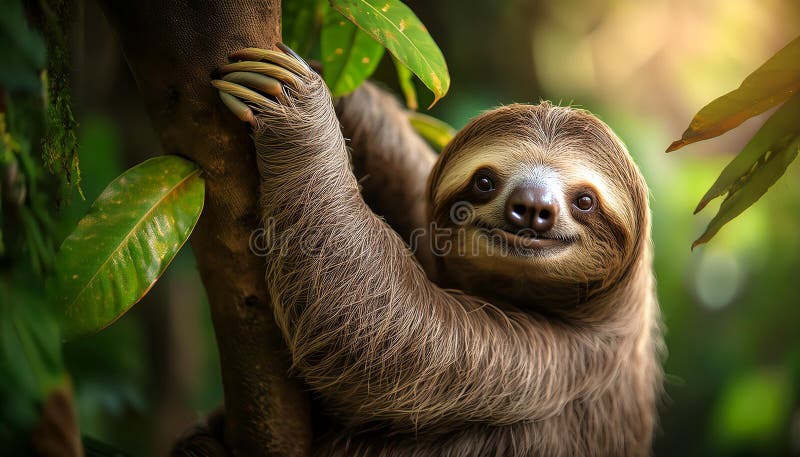 A Brown and White Sloth is Hugging a Tree Branch Stock Illustration ...