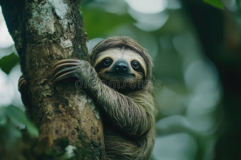 Brown White Sloth Hugging Tree Trunk Stock Photos - Free & Royalty-Free ...