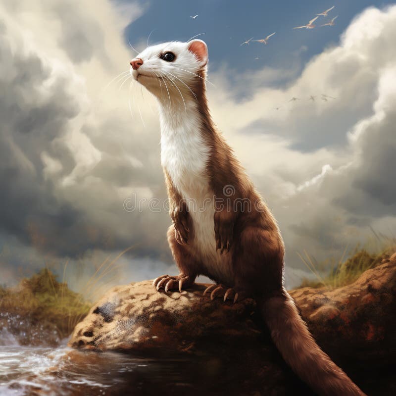 Ai Generated Illustration Wildlife Concept of Brown and White Weasel ...