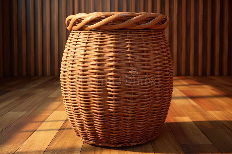 Brown Wicker Laundry Basket Feature. Stock Illustration - Illustration ...
