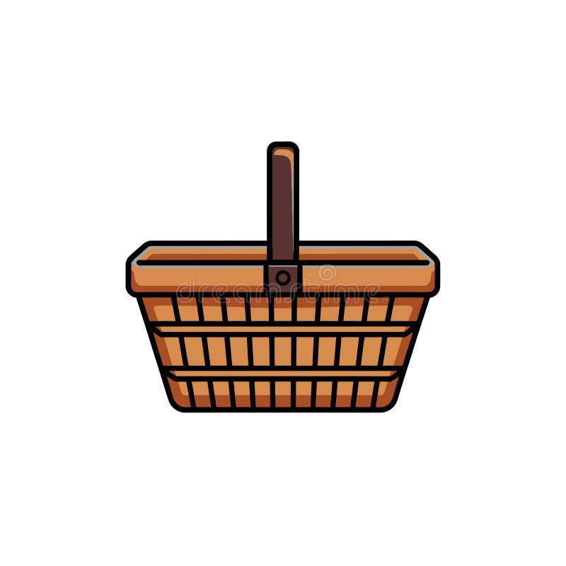 A Brown Wicker Picnic Basket with a Handle Stock Photo - Illustration ...