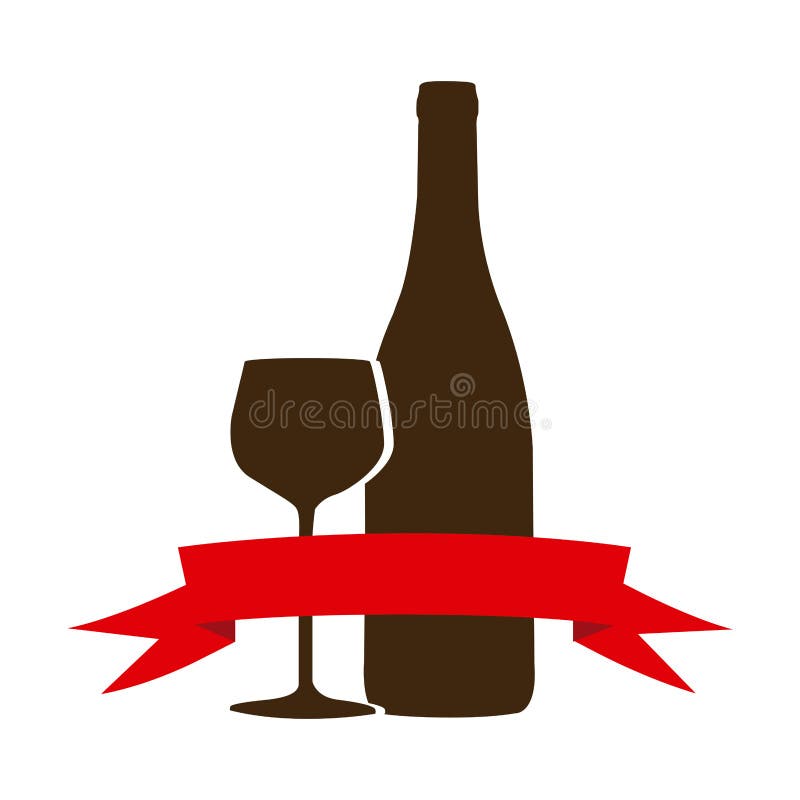 Brown Wine Bottle with Glass and Ribbon Icon Stock Illustration ...