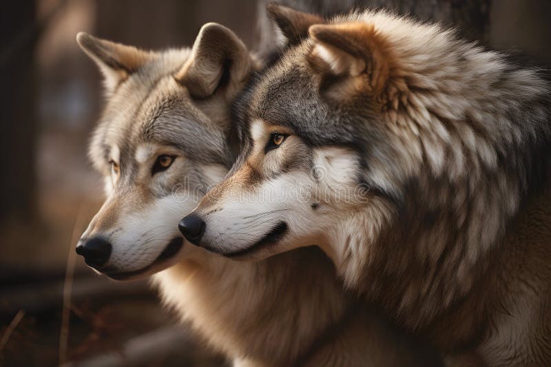 Brown Wolves Couple in Woods Stock Illustration - Illustration of ...