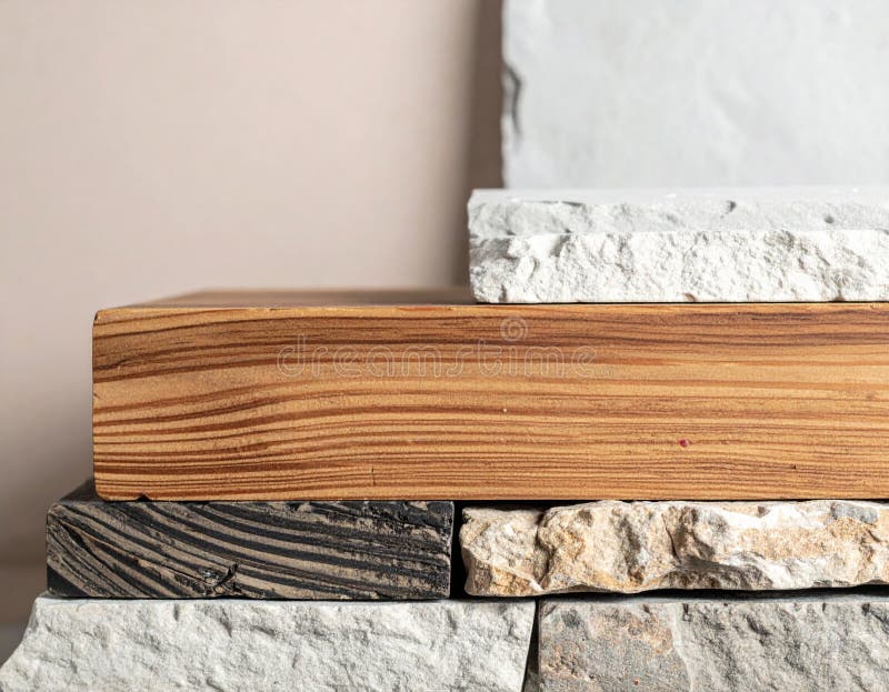 Brown Wood Block on Stacked Stone Texture Background Stock Illustration ...