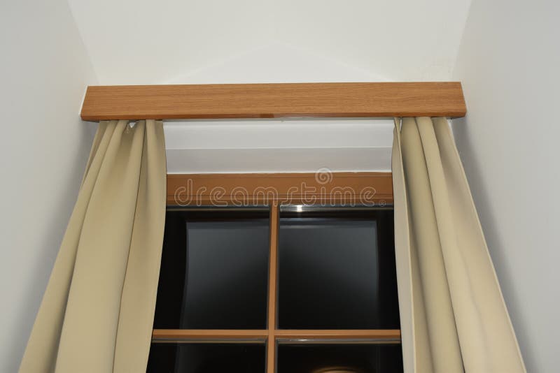 Brown Wood Windows. Inner Construction, Design, Cotton Curtain Stock ...
