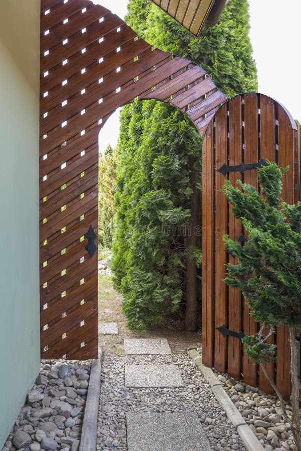 Brown Wooden Backyard Door in a House Stock Image - Image of entry ...