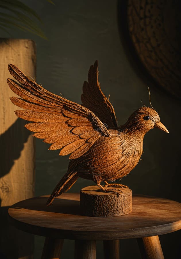 Brown Wooden Bird Sculpture on Wooden Base Stock Illustration ...