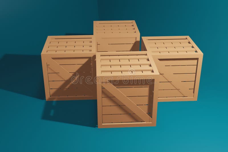 4 Brown Wooden Boxes on Green Background Stock Illustration ...