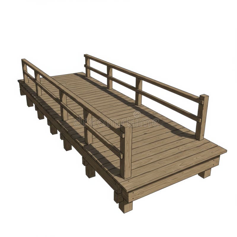 Brown Wooden Bridge 3D Render Stock Illustration - Illustration of ...