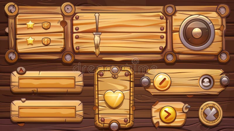 Brown Wooden Buttons for UI Design in Games, Video Players, or Websites ... Brown Wooden Buttons for UI Design in Games, Video Players, or Websites ...