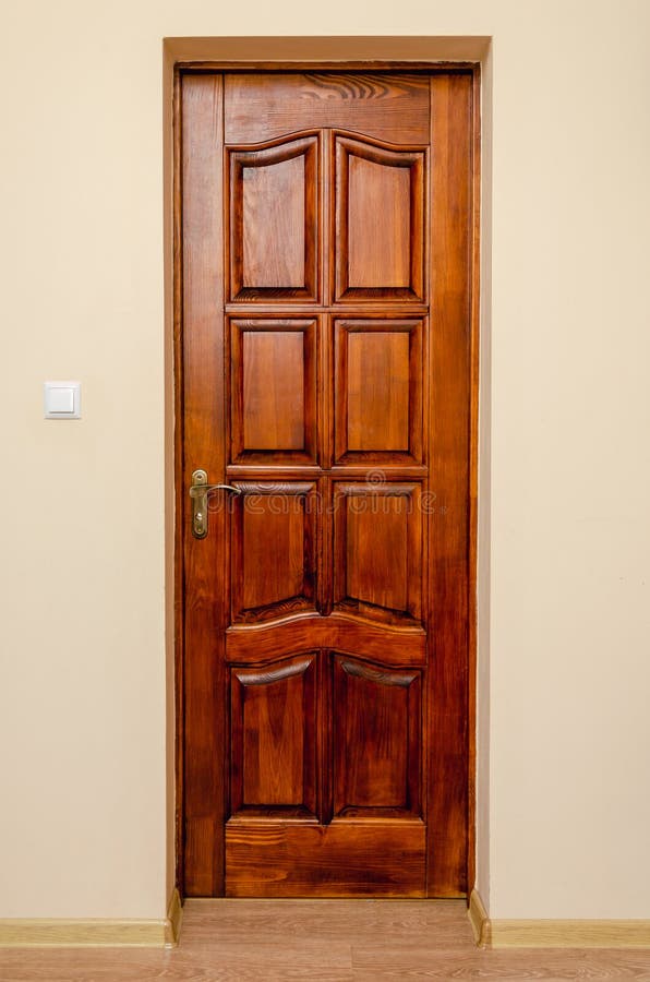 Brown Wooden Closed Door in the Room Stock Image - Image of doorway ...