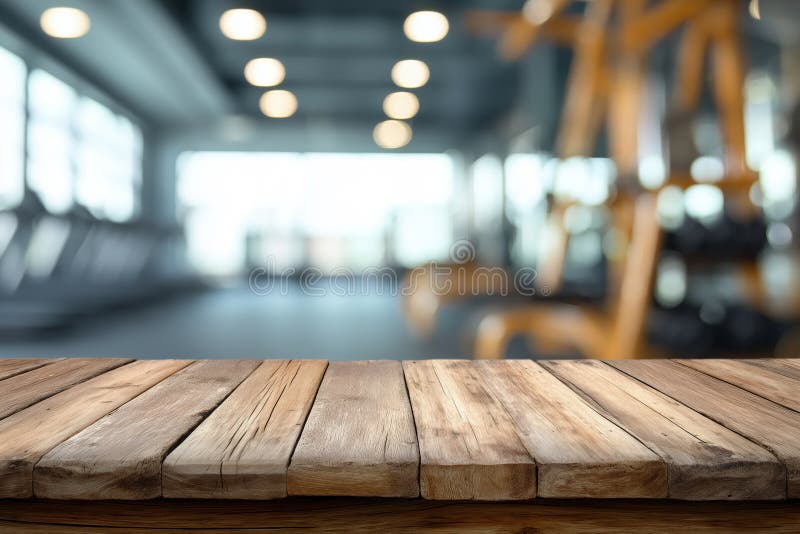 Brown Wooden Tabletop Against Gym Stock Illustration - Illustration of ...