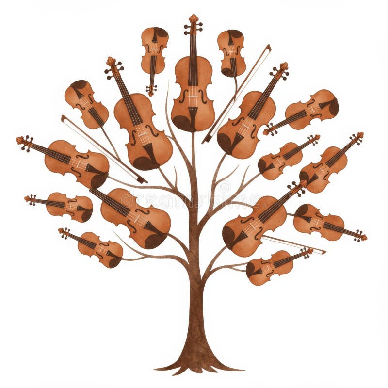 Brown Wooden Violins Hanging on Branches of a Tree Stock Image - Image of brown, artwork: 386883571