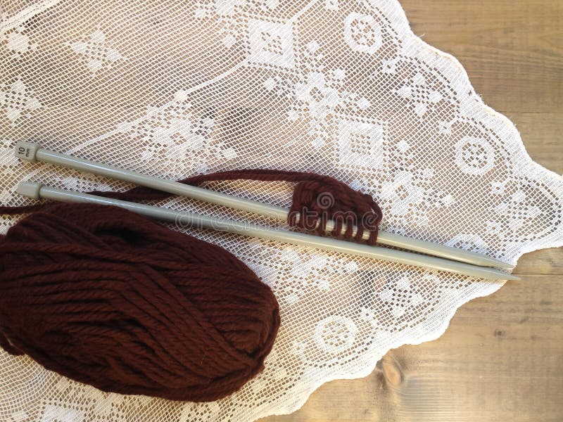 Brown Wool Handmade Knitting Stock Image - Image of craft, knitting ...