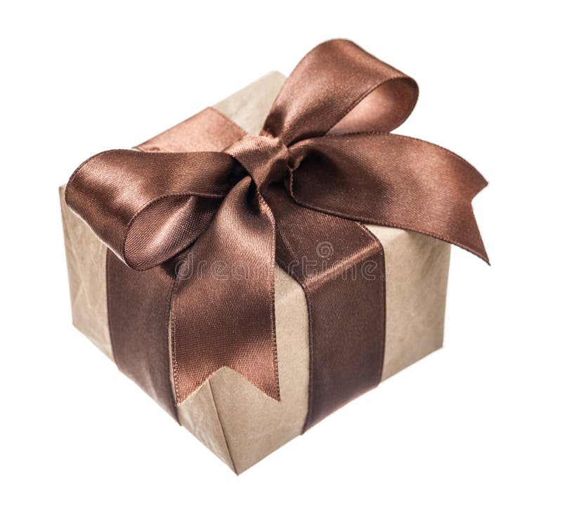 Brown Wrapped Present Box Isolated on White Stock Photo - Image of ...