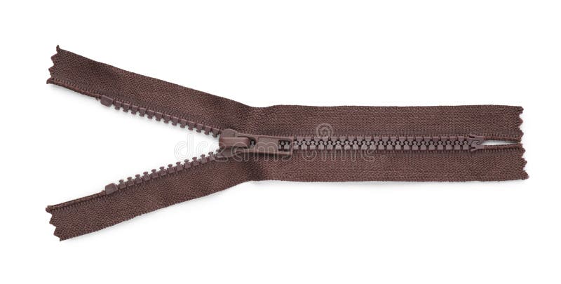 Brown Zipper Isolated on White, Top View Stock Photo - Image of style ...