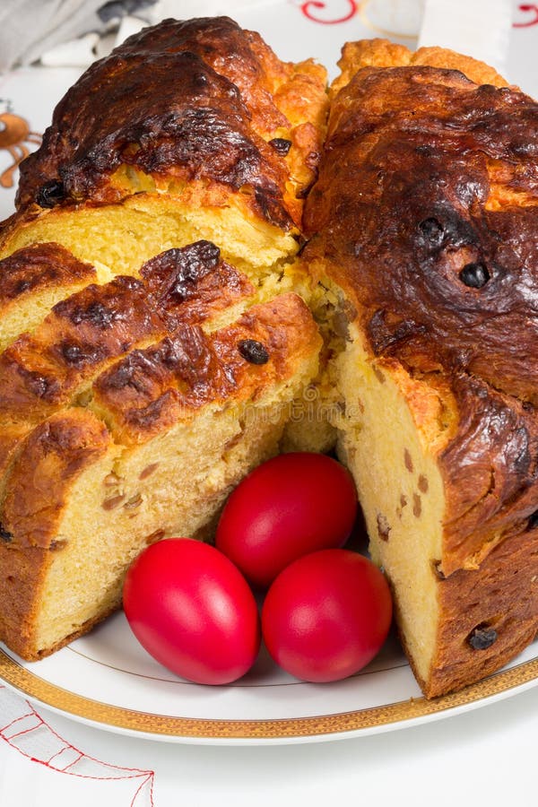 Browned Panettone and Three Easter Eggs Stock Photo - Image of three ...