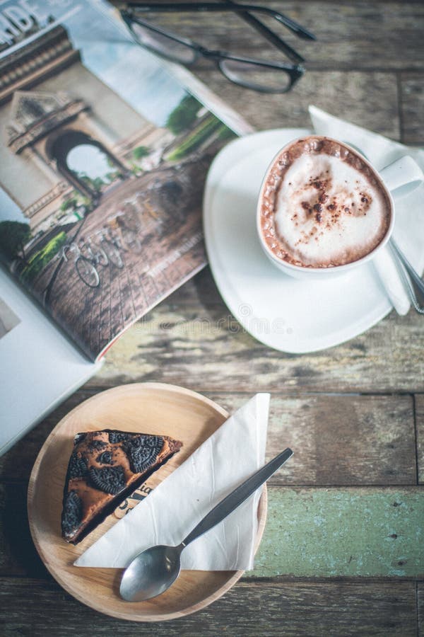 Brownie Cake, Hot Coffee and Magazine Stock Photo - Image of magazine ...