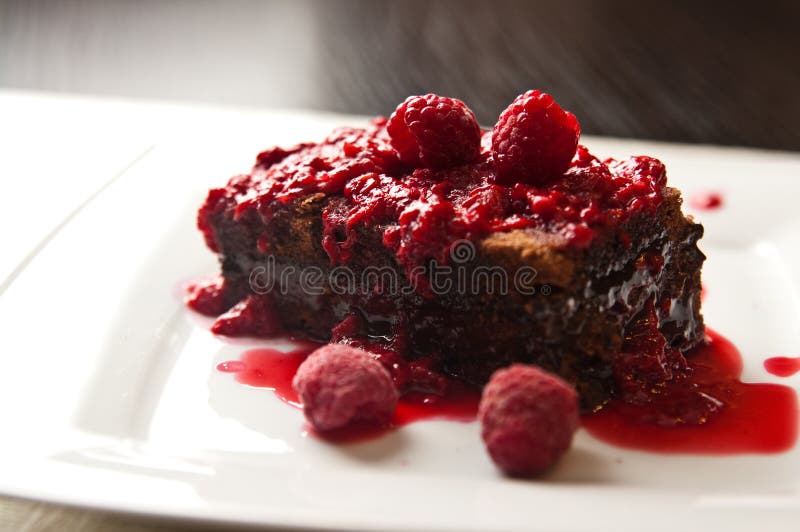 Brownie Cake with Raspberries Stock Image - Image of homemade, culinary ...