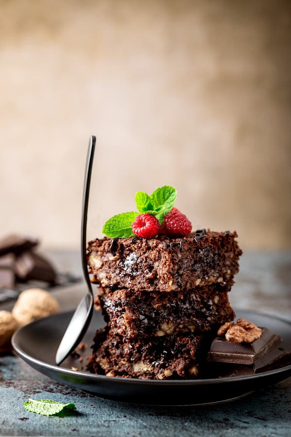 Brownie Cake with Raspberries Stock Photo - Image of life, indulgence ...