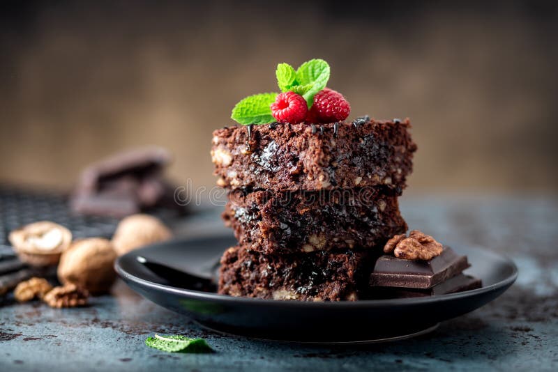 Brownie Cake with Raspberries Stock Photo - Image of life, indulgence ...