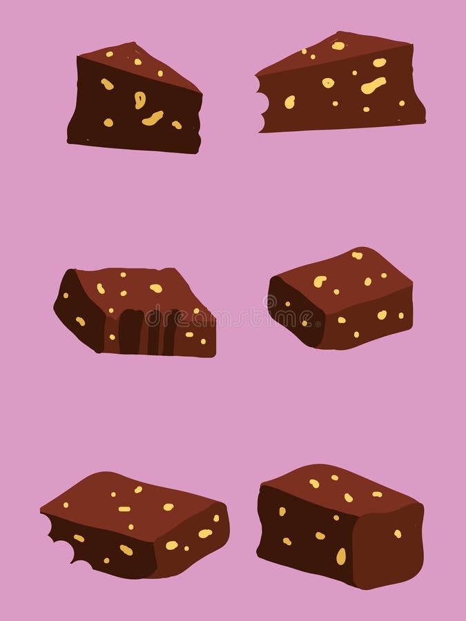 Brownie Cartoon Icon Set. Isolated on Pink Background in Flat Style ...
