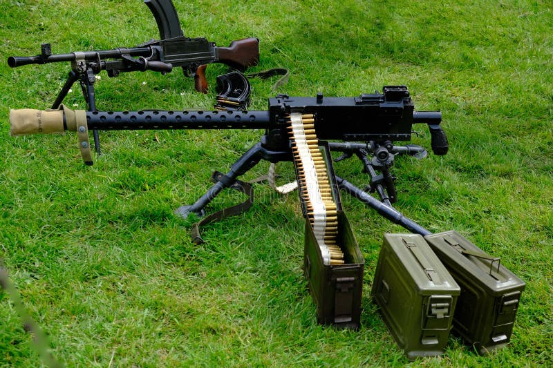 Browning 30 Caliber Squad Machine Gun with British Bren Light Machine ...