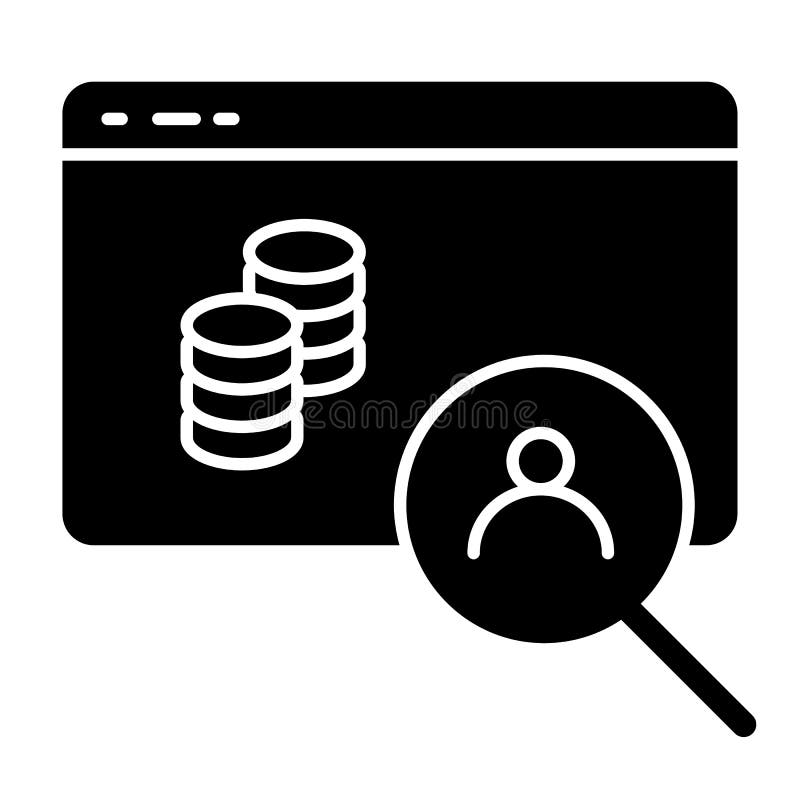 Browser, Coins with Search Solid Icon. User and Money Vector ...