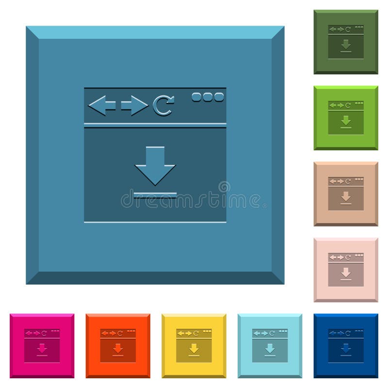 Browser Download Engraved Icons on Edged Square Buttons Stock Vector ...