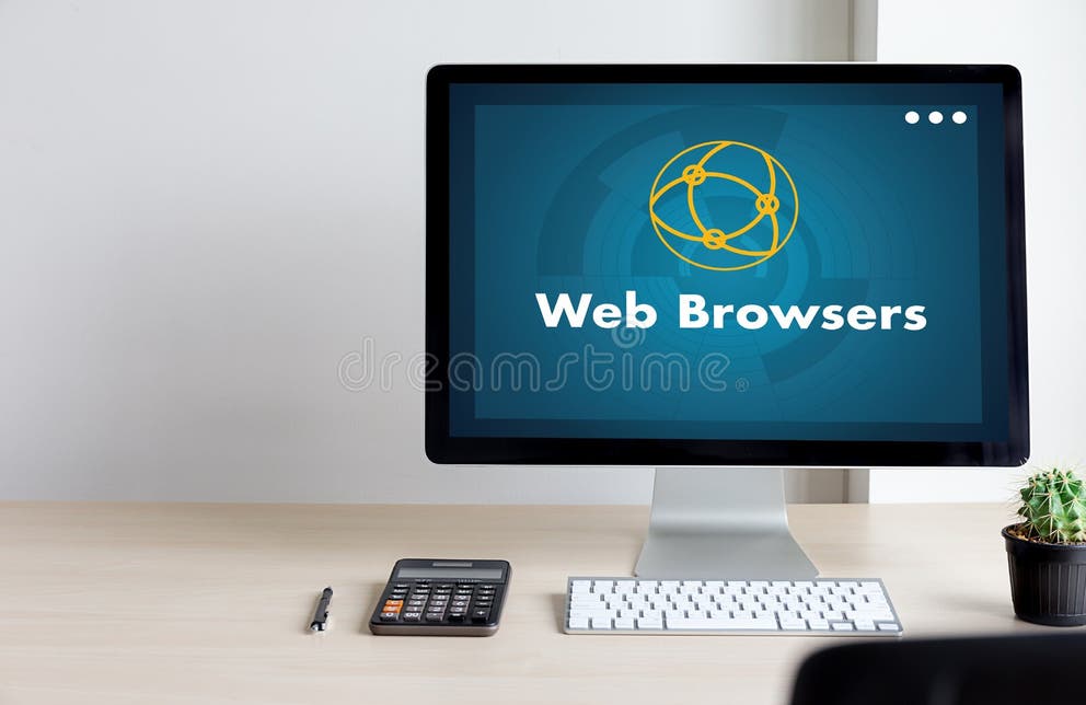 Browser Http Man Use Computer Web Browsers Online Networking Con Stock ...