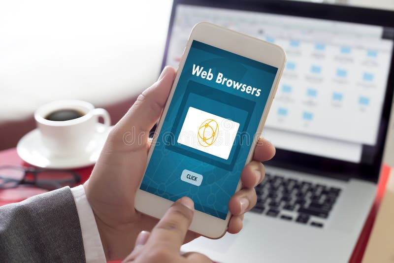 Browser Http Man Use Computer Web Browsers Online Networking Con Stock ...