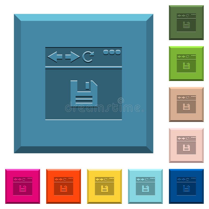 Browser Save Engraved Icons on Edged Square Buttons Stock Vector ...